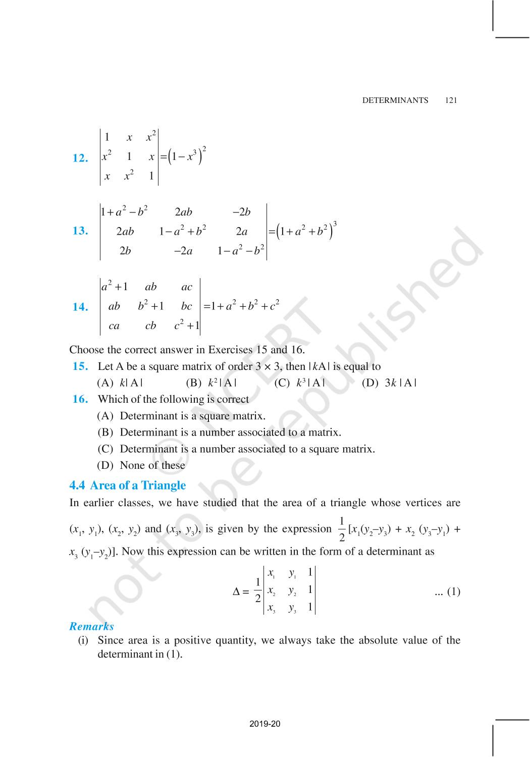 Determinants - NCERT Book of Class 12 Mathematics Part I